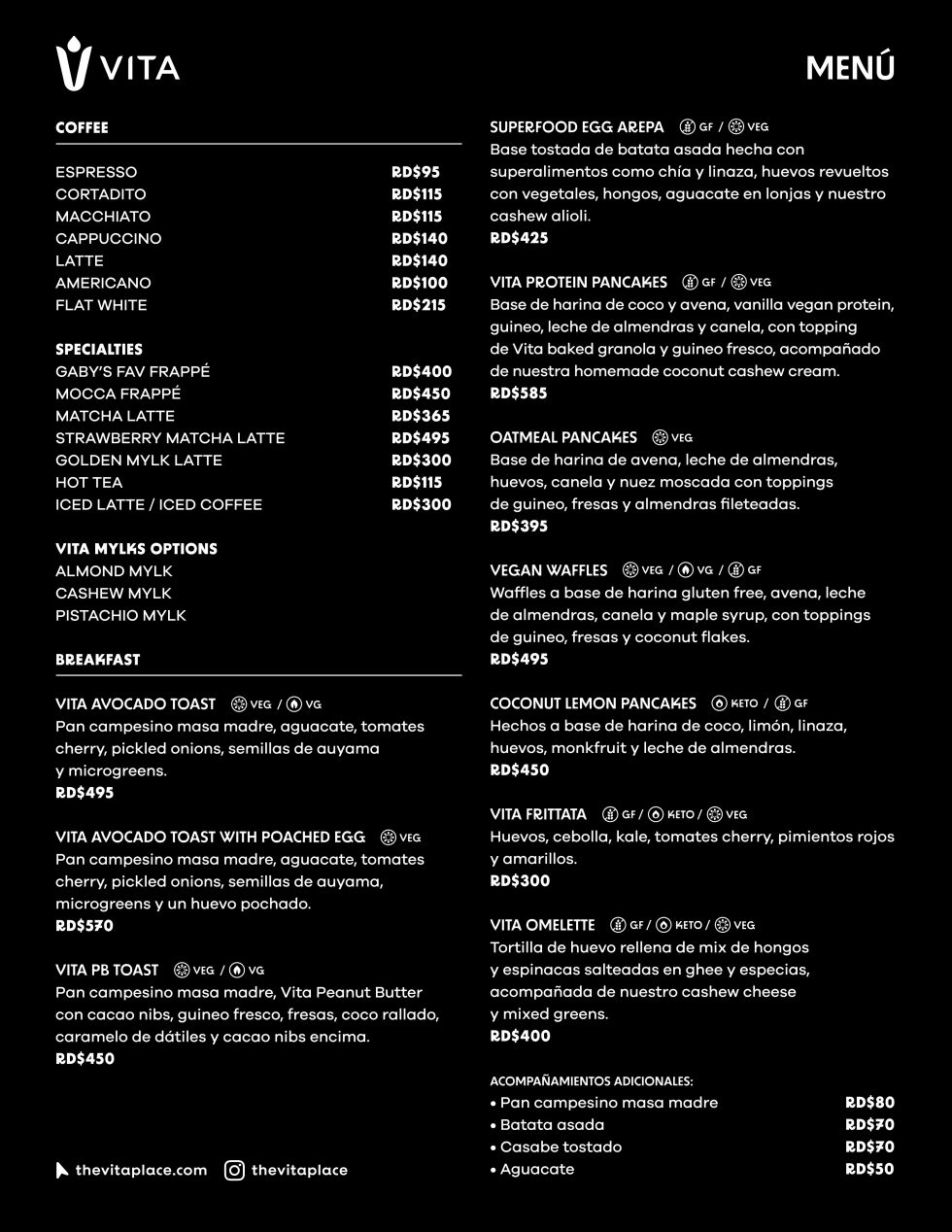 VITA Menu QR | The Vita Place